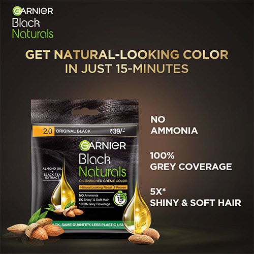 Garnier Black Naturals Hair Color For Men & Women – Shade 2.0 Original Black
