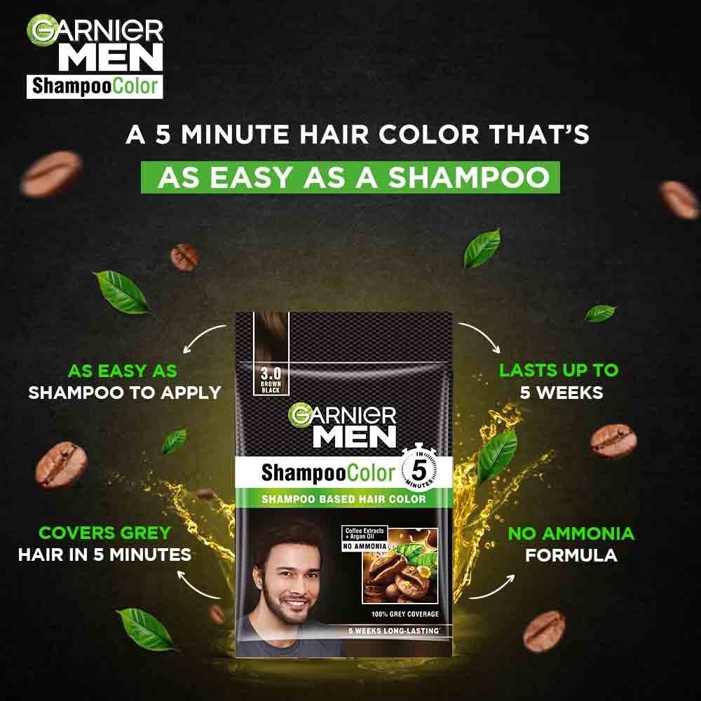 Garnier Men Shampoo Hair Color Shade 3 Black Brown