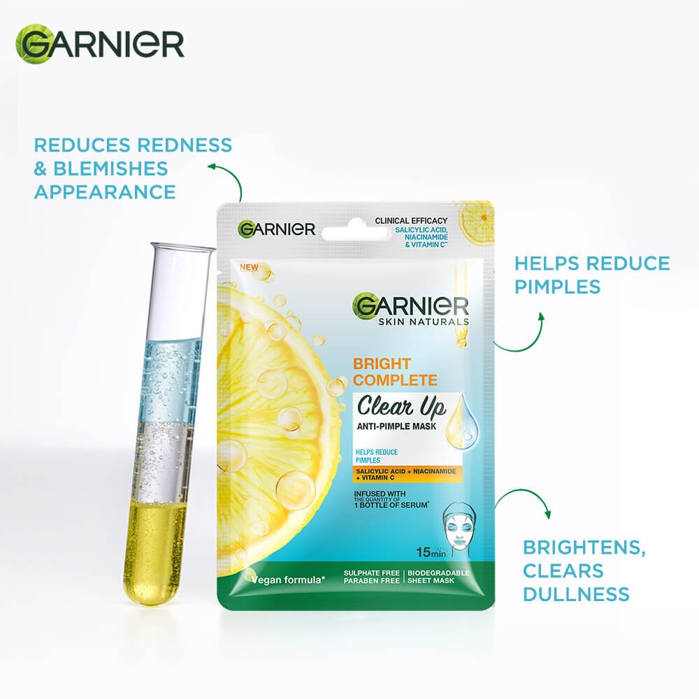 Garnier Bright Complete Clear Up Anti Pimple Face Sheet Mask Combo