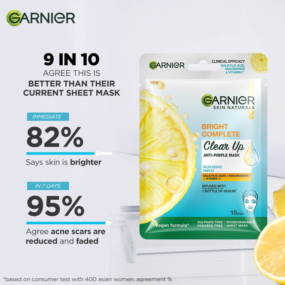 Garnier Bright Complete Clear Up Anti Pimple Face Sheet Mask Combo
