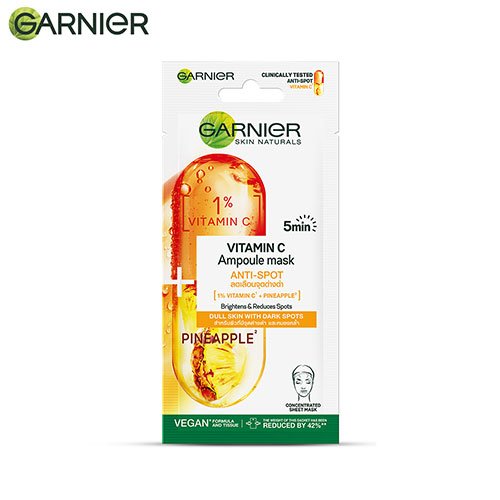 Garnier 5 Min Anti-Spot Ampoule Mask for Dull Skin (with 1% Vitamin C ...